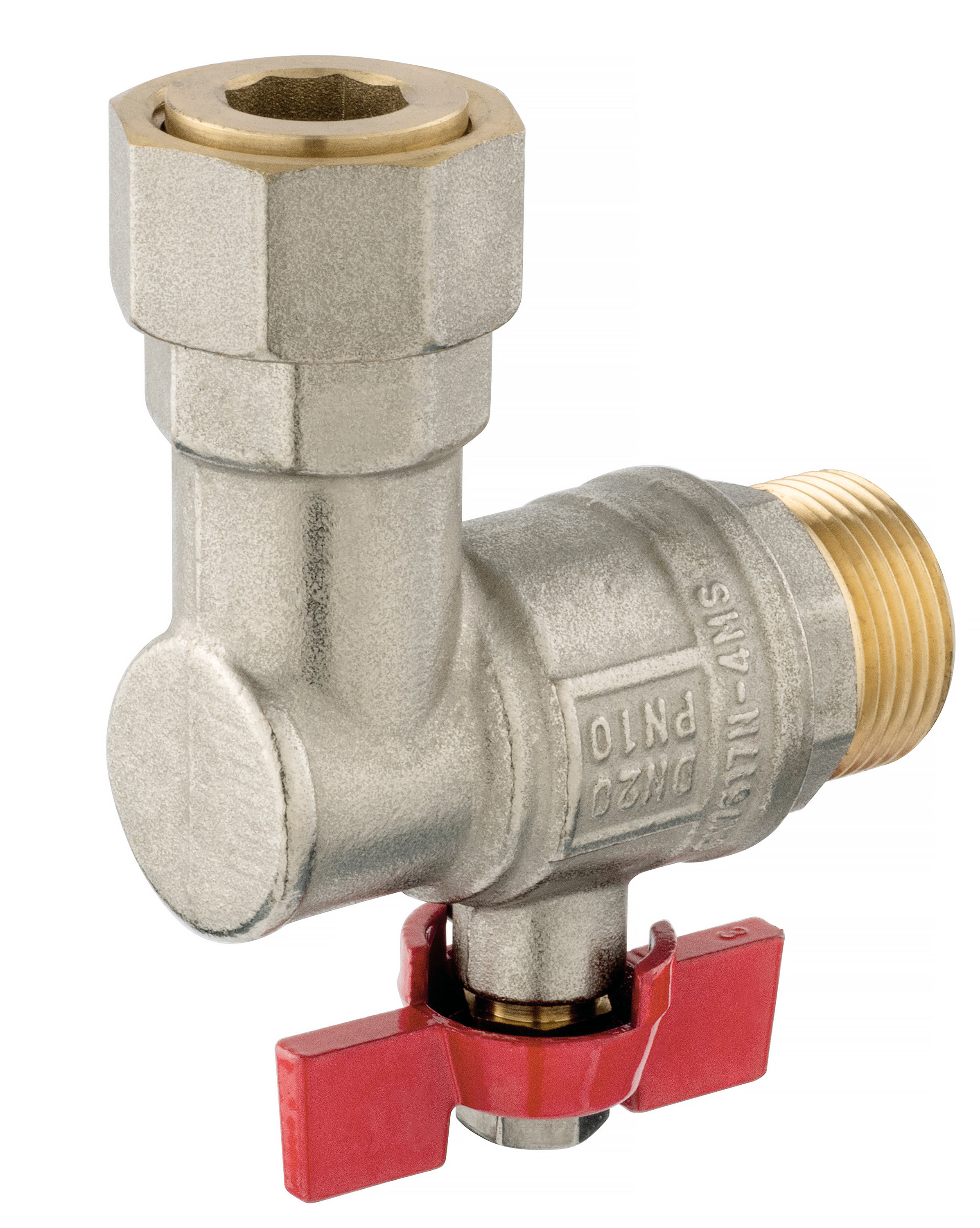Angle ball valve with butterfly placed under the body and half-union ...